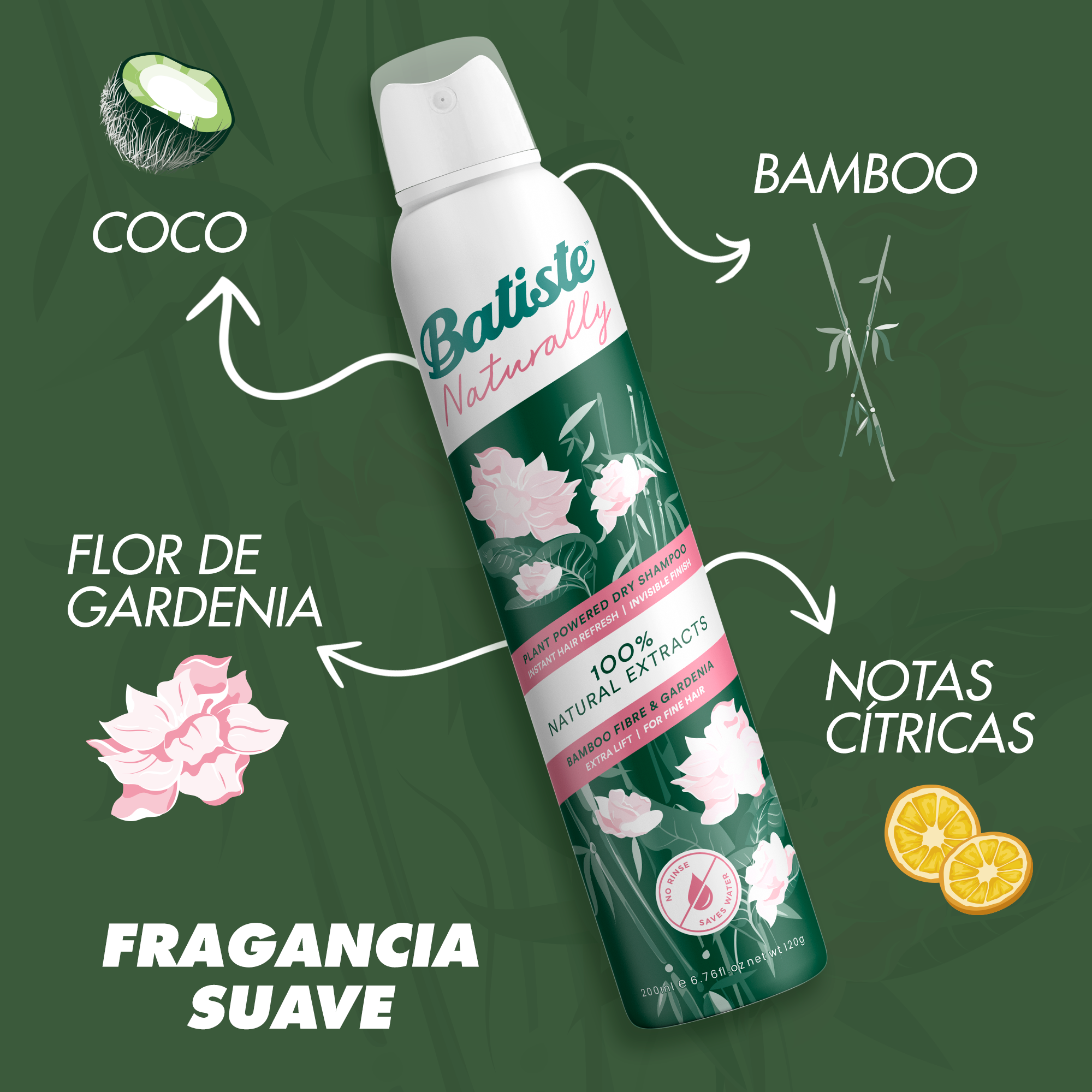 Shampoo en Seco Batiste Naturally Bamboo Fibre & Gardenia 200 ml ...